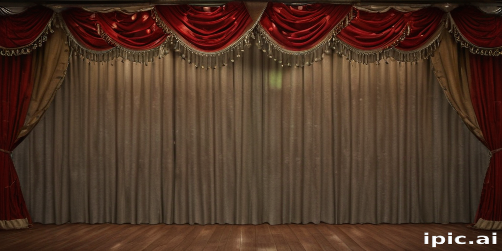 Elegant Theater Stage with Rich Red Drapes and Soft Beige Curtains