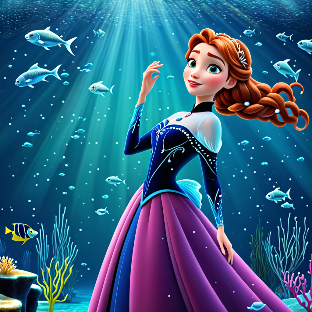 Anna from the cartoon underwater drowning Frozen in long frock ...