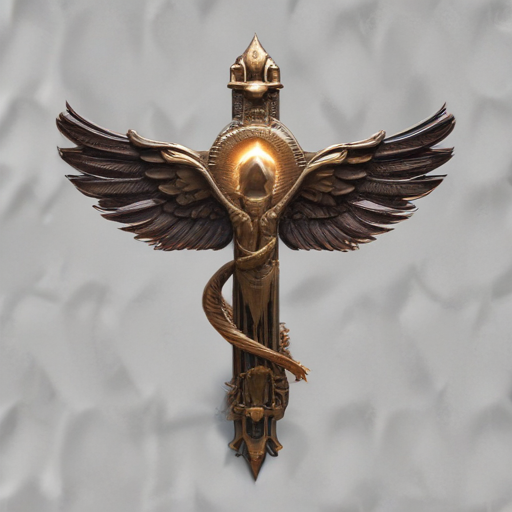 Intricate Winged Figure with Serpent Design Against a Textured Background