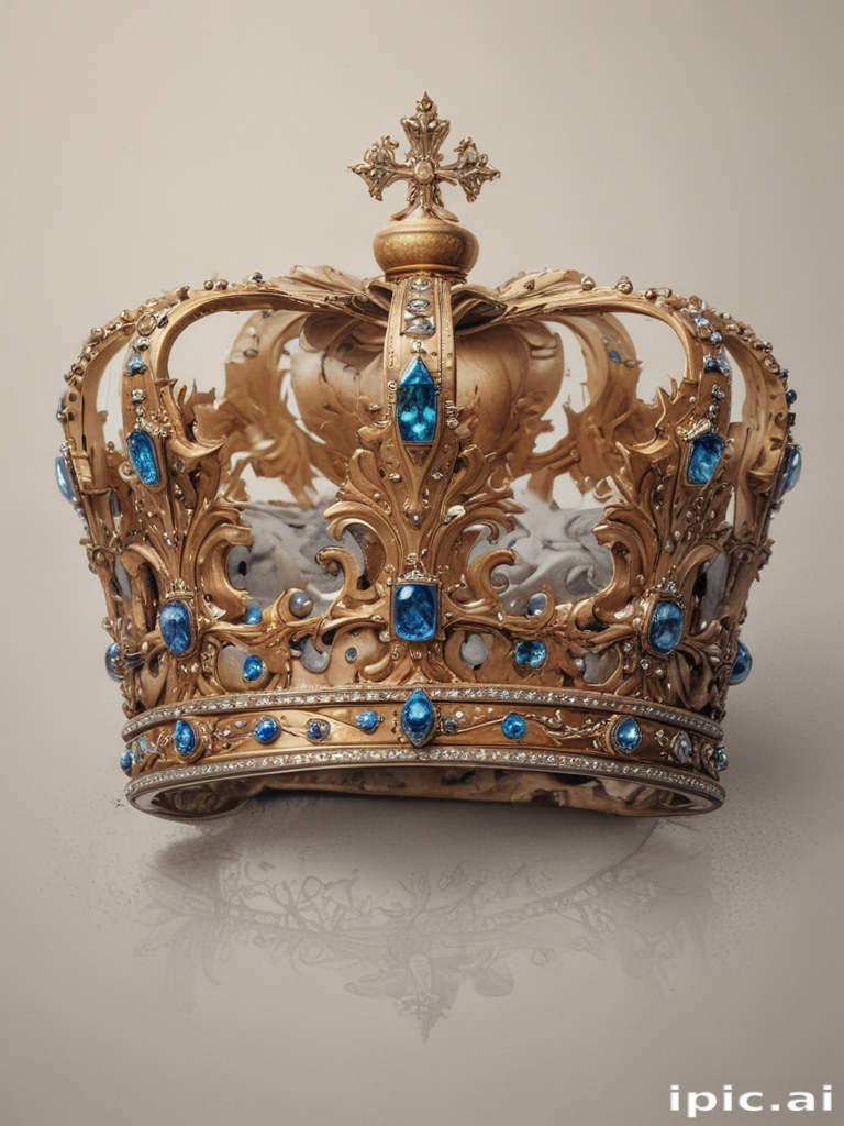 Intricately Designed Golden Crown Adorned with Sparkling Blue Gemstones