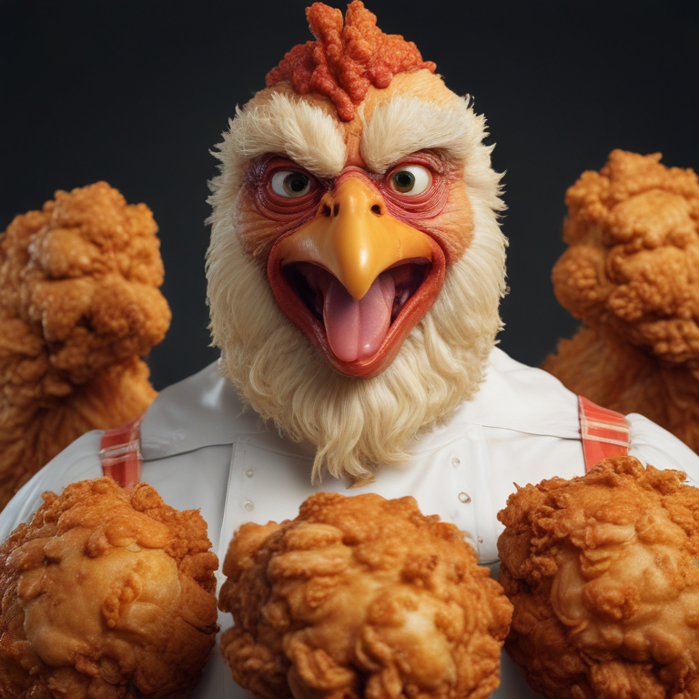 A Humorous Chicken Character Enthusiastically Presenting Delicious ...