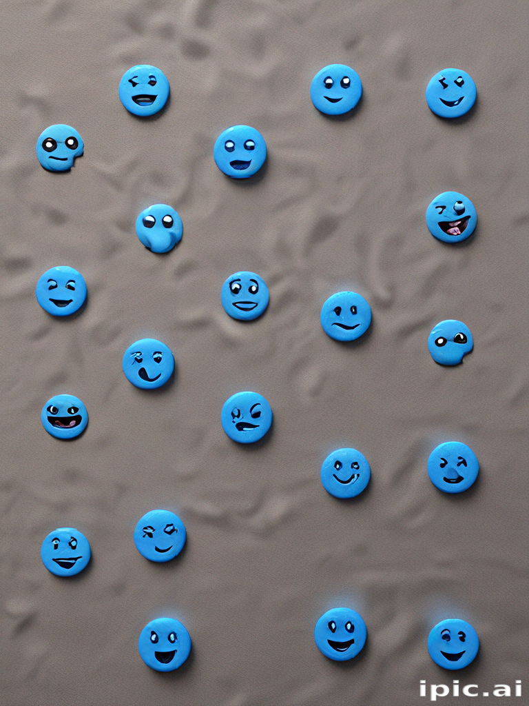 Colorful Collection of Blue Emoji Faces Displayed on a Textured Background