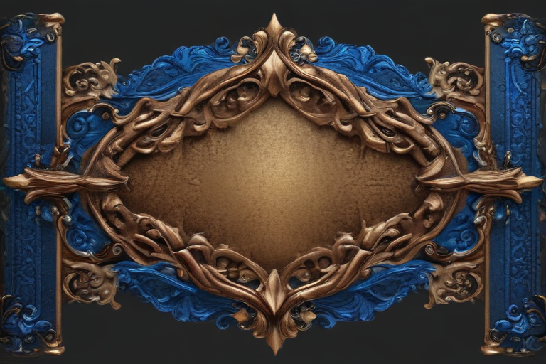 Intricate Decorative Frame with Elegant Blue and Gold Ornamental Design