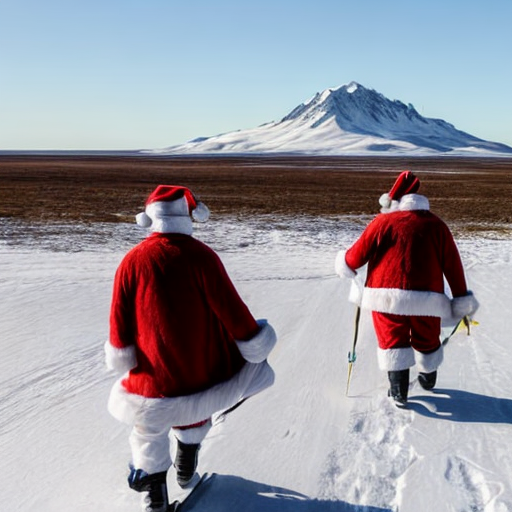 santa with elves and reindeer exercising in north pole