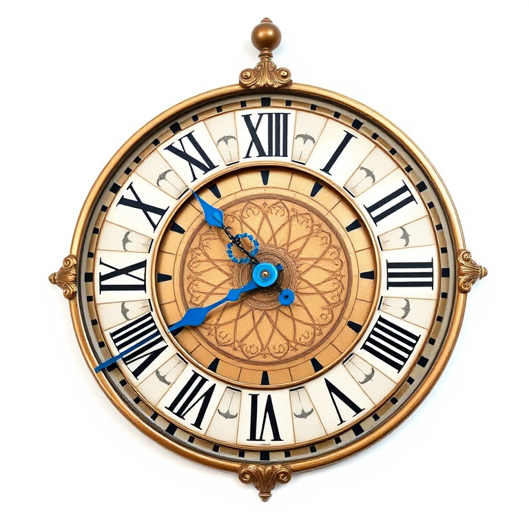 Elegant Vintage Clock with Roman Numerals and Intricate Design Details.