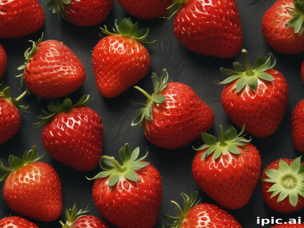 Fresh and Juicy Strawberries Laid Out Beautifully on a Dark Background.