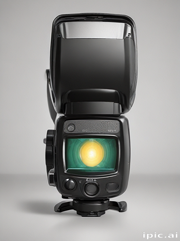 Professional Camera Flash Unit with Open Reflector and Bright Light Display