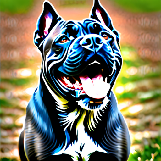 Cane corso with cropped ears showing its teeth