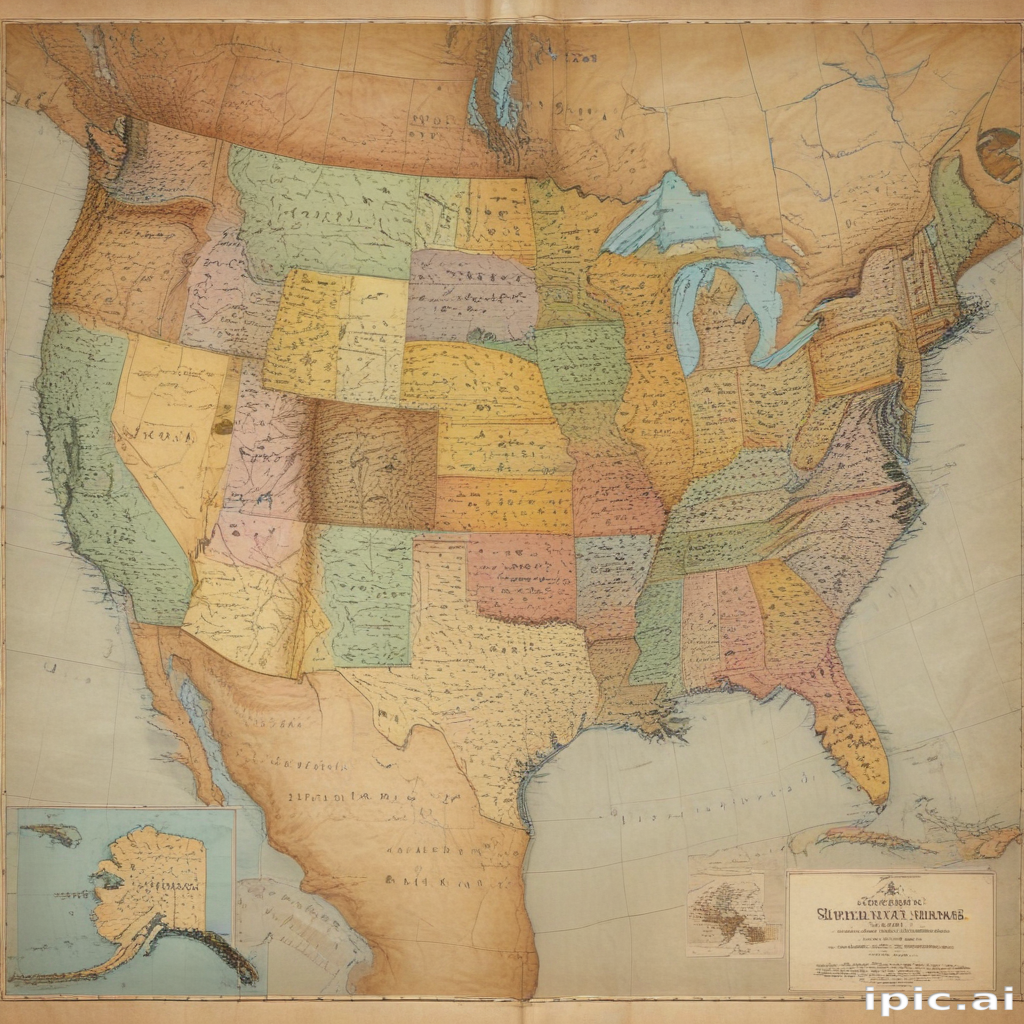 A Historical Map of the United States Showing States and Territories