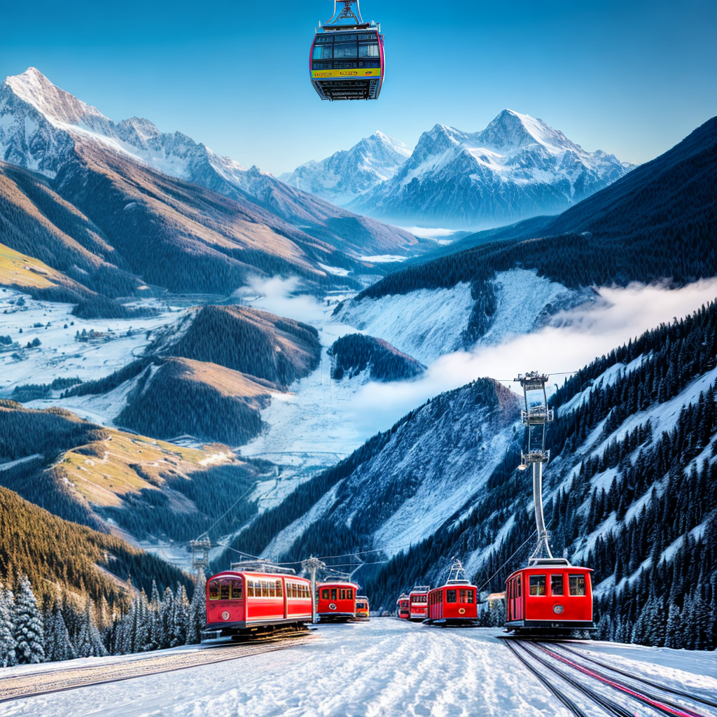 mountain with cable cars and snow