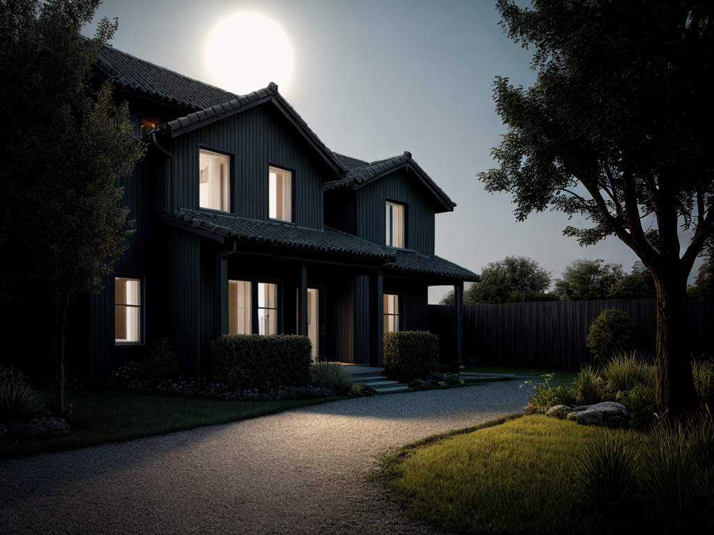 Open door, dark, sun, obscure landscape, houses, night