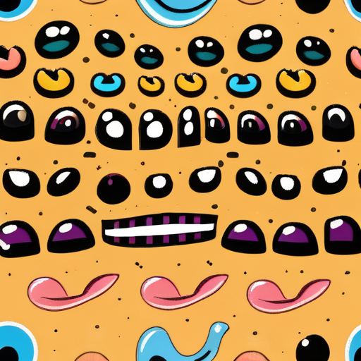 A Colorful Array of Whimsical Eyes and Mouths on a Bright Background.
