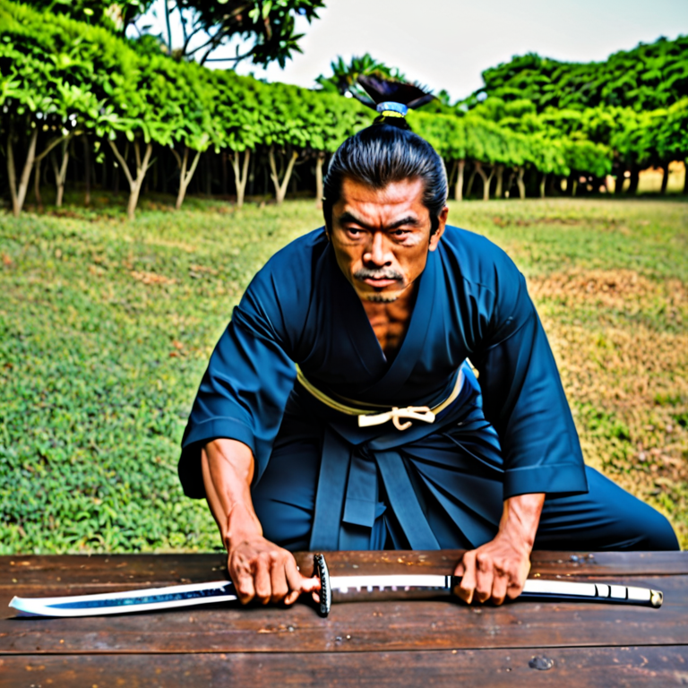 Homem maromba com uma katana com raio