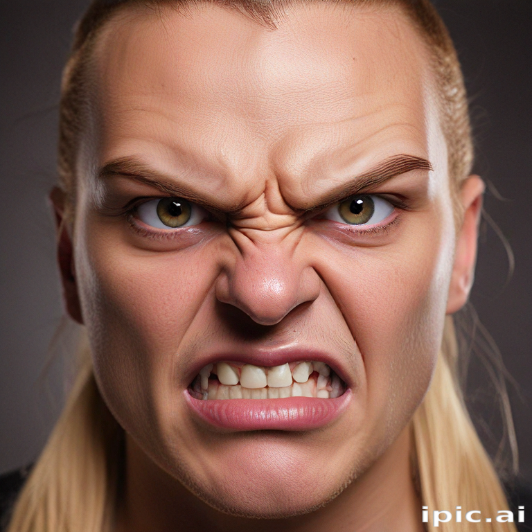Intense Expression of Anger Captured in Close-Up Portrait of Person