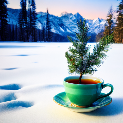 tea in cold snow morning