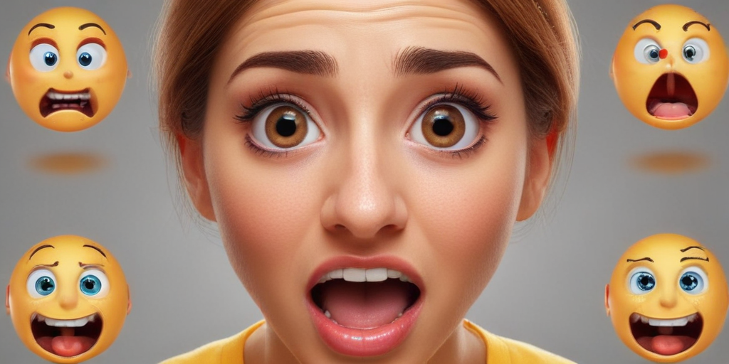 Expressions of Surprise: A Woman's Face Surrounded by Various Emoticons