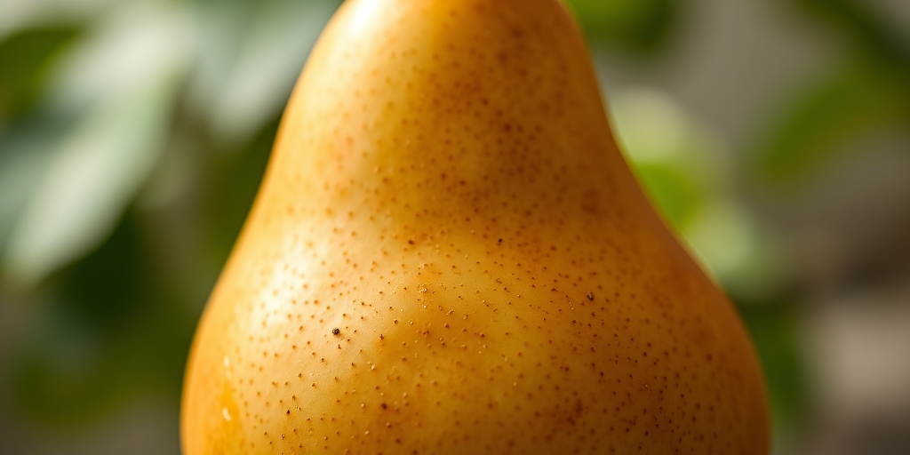 Capture a close-up, high-resolution photograph of a ripe pear, using a ...