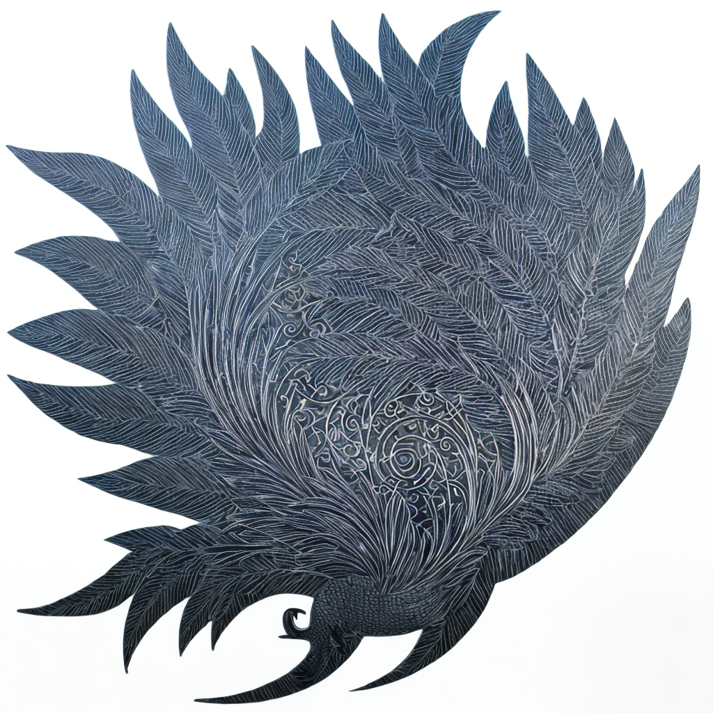 tatoo of phoenix made of iron with Nordic engravings on a white background