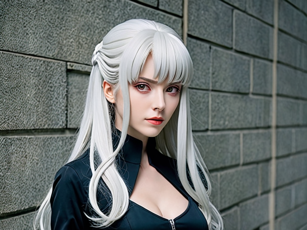 Ghibli 2d anime ghost in a shell Manga woman vampire, white long curly ...