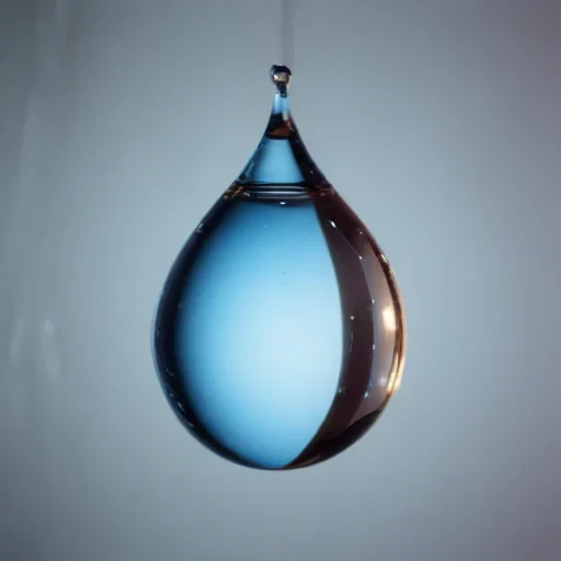 Captivating Blue Water Drop Reflecting Light in a Tranquil Setting
