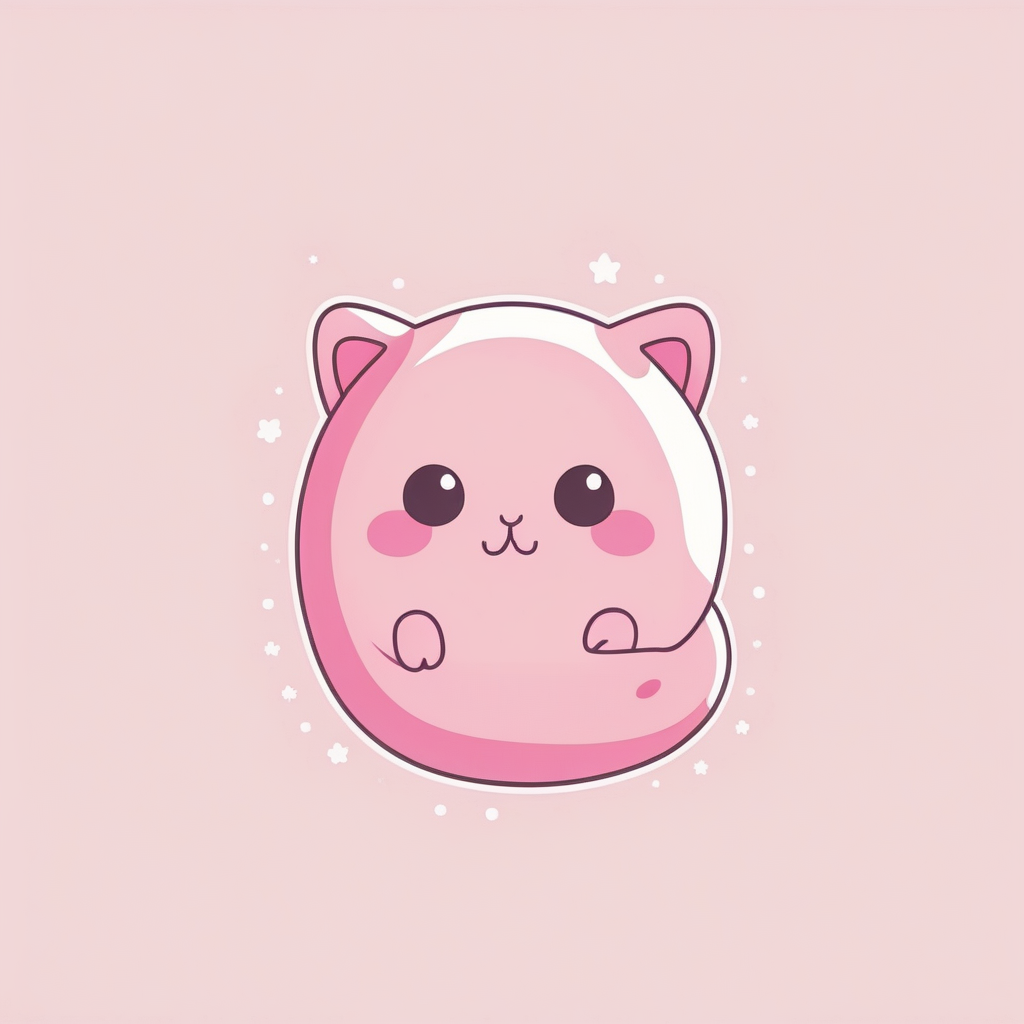 Adorable Cartoon Pink Cat Character with Cute Features and Big Eyes