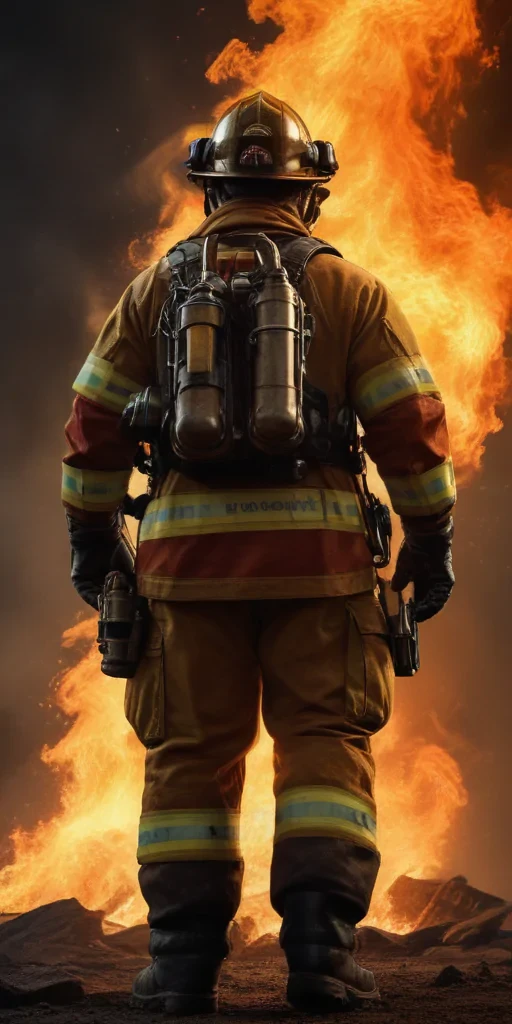 Brave Firefighter Standing Strong Against a Fiery Inferno in Action
