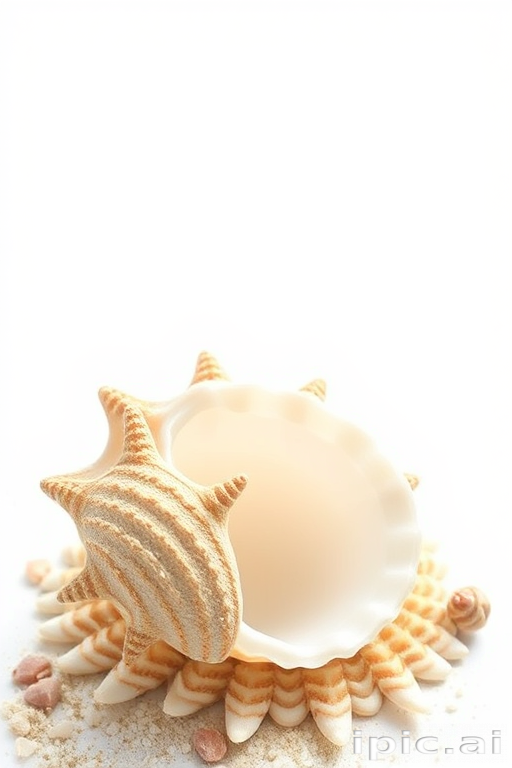 Delicate Seashell Arrangement with Soft Sand and Natural Textures Display