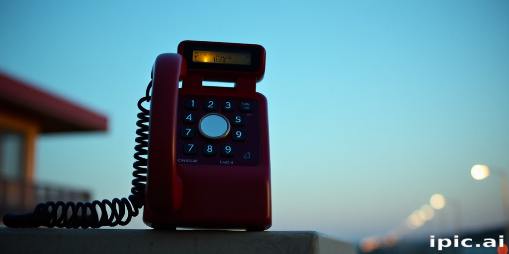 A Bright Red Retro Telephone Against a Soft Blue Evening Sky.