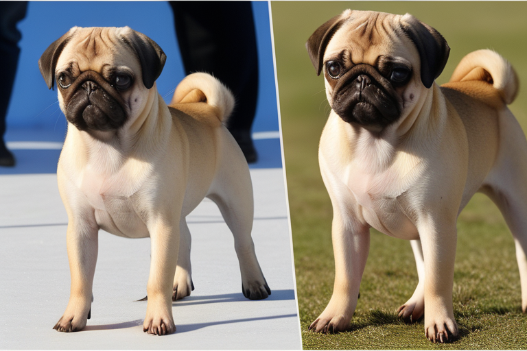 Charming Pug Posing Confidently on a Brightly Lit Outdoor Stage.