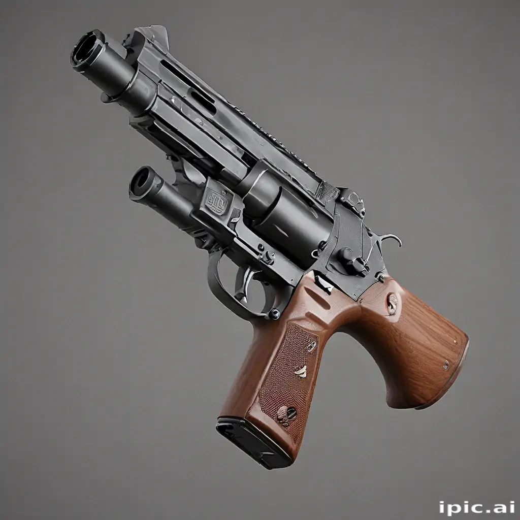 Detailed Close-Up of a Modern Handgun with Wooden Grip Design