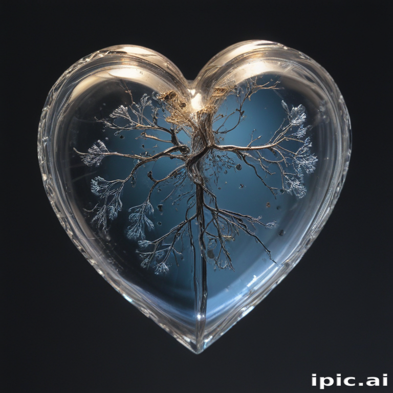 Intricate Glass Heart Sculpture Featuring a Delicate Tree Design Inside