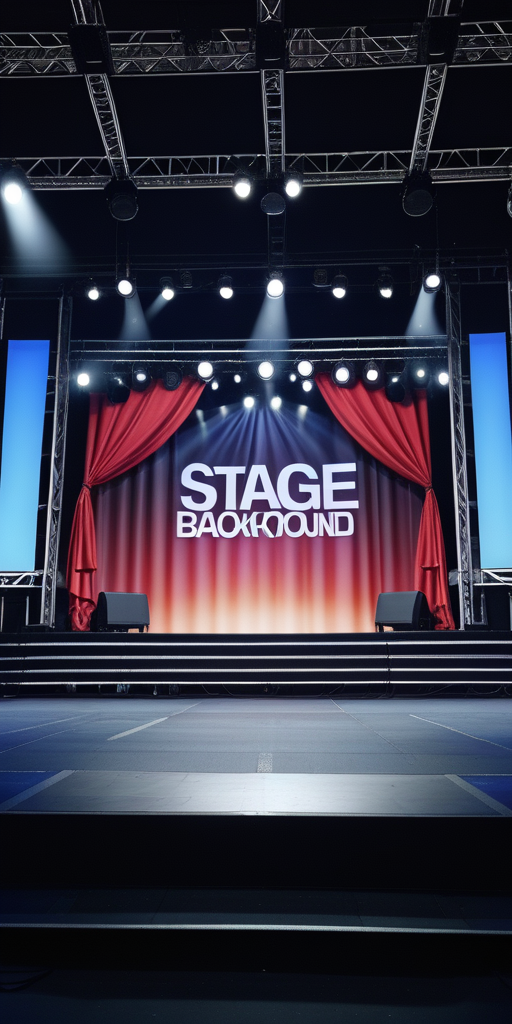 An Elegant Stage Backdrop Featuring Dramatic Curtains and Bright Lighting