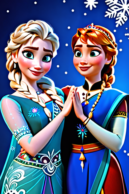 Elsa and Anna hugs together in saree indian smile frozen disney smile ...