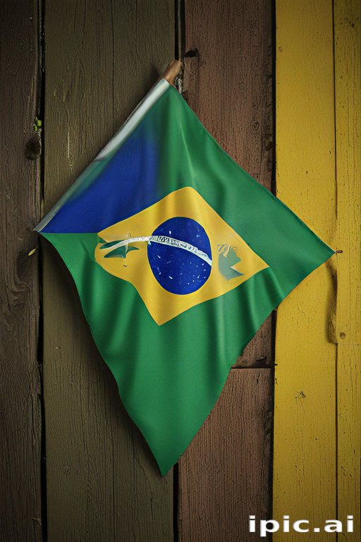 Vibrant Brazilian Flag Displayed Against a Rustic Wooden Background