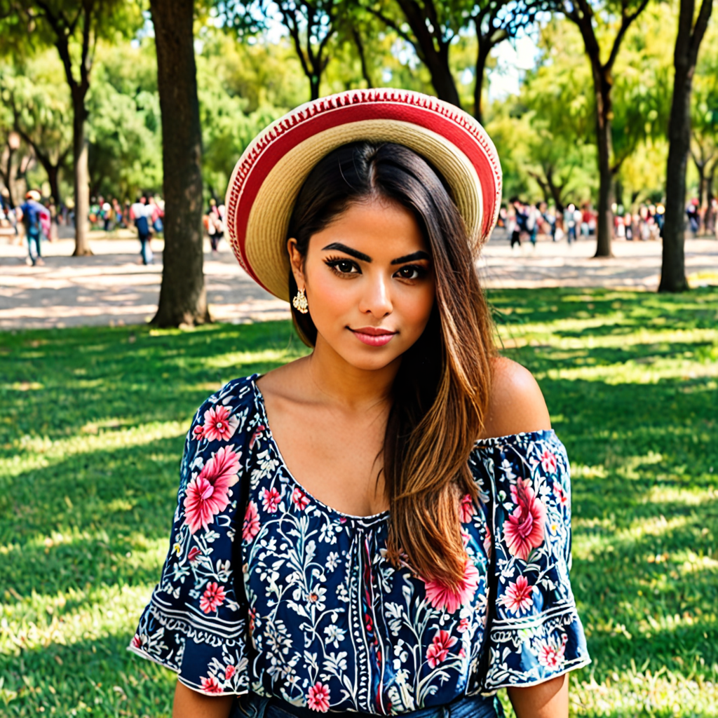 Mexican girlfriend in the park looking at me