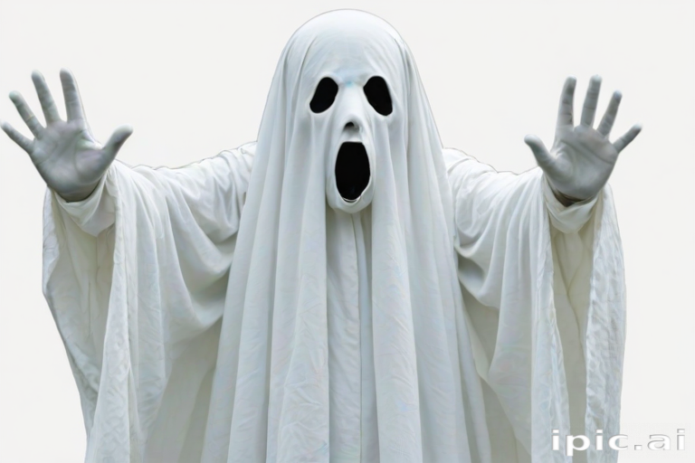 A Spooky Ghost with Outstretched Arms and a Haunting Expression Appears.