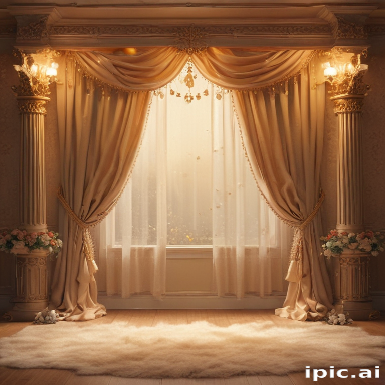 Elegant Draped Curtains Framing a Sunlit Window with Soft Textures