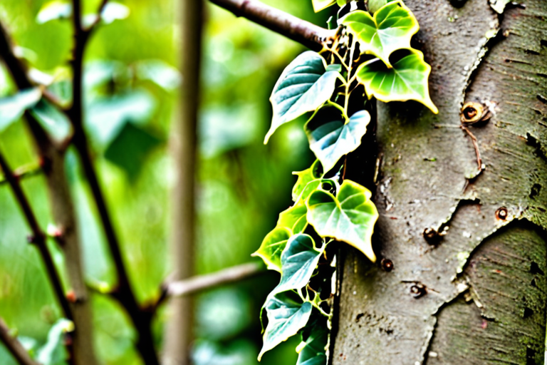 Ivy wrapped around a bare tree branch