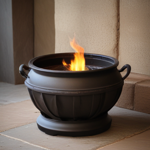 Elegant Black Fire Pit with Dancing Flames on a Stone Surface