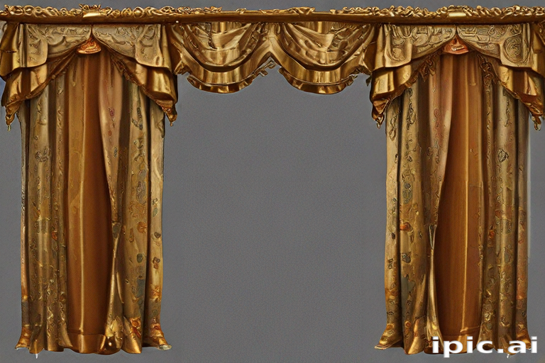 Elegant Golden Curtains with Intricate Patterns and Decorative Drapery ...