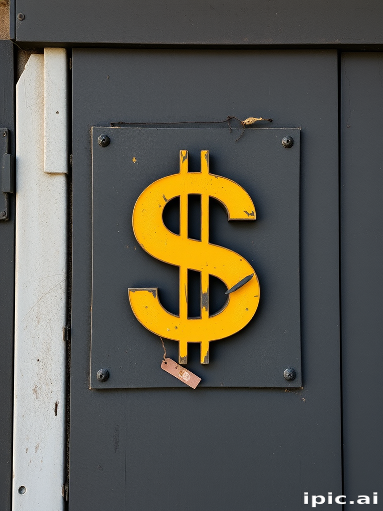 Bright Yellow Dollar Sign Mounted on a Gray Wall Background