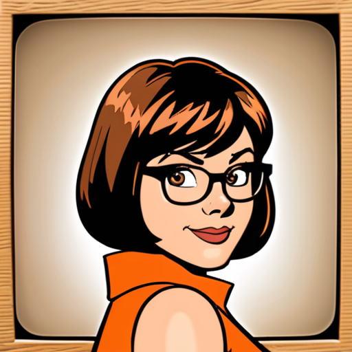 Velma Dinkley fron cartoon Scooby-Doo line art. Profile view.