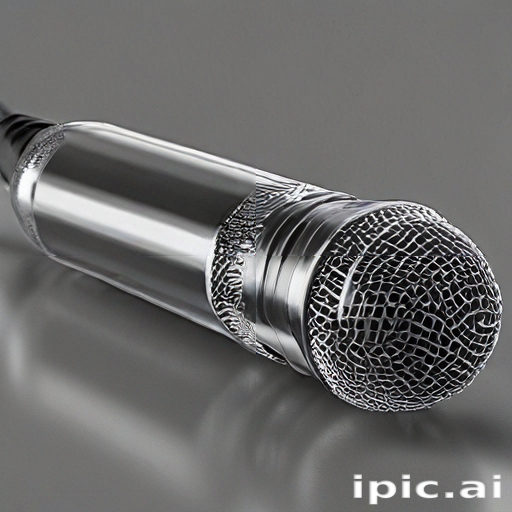 Close-Up View of a Shiny Silver Microphone on a Reflective Surface