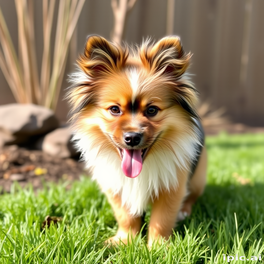 A Playful Pomeranian Dog Enjoying a Sunny Day in the Garden.
