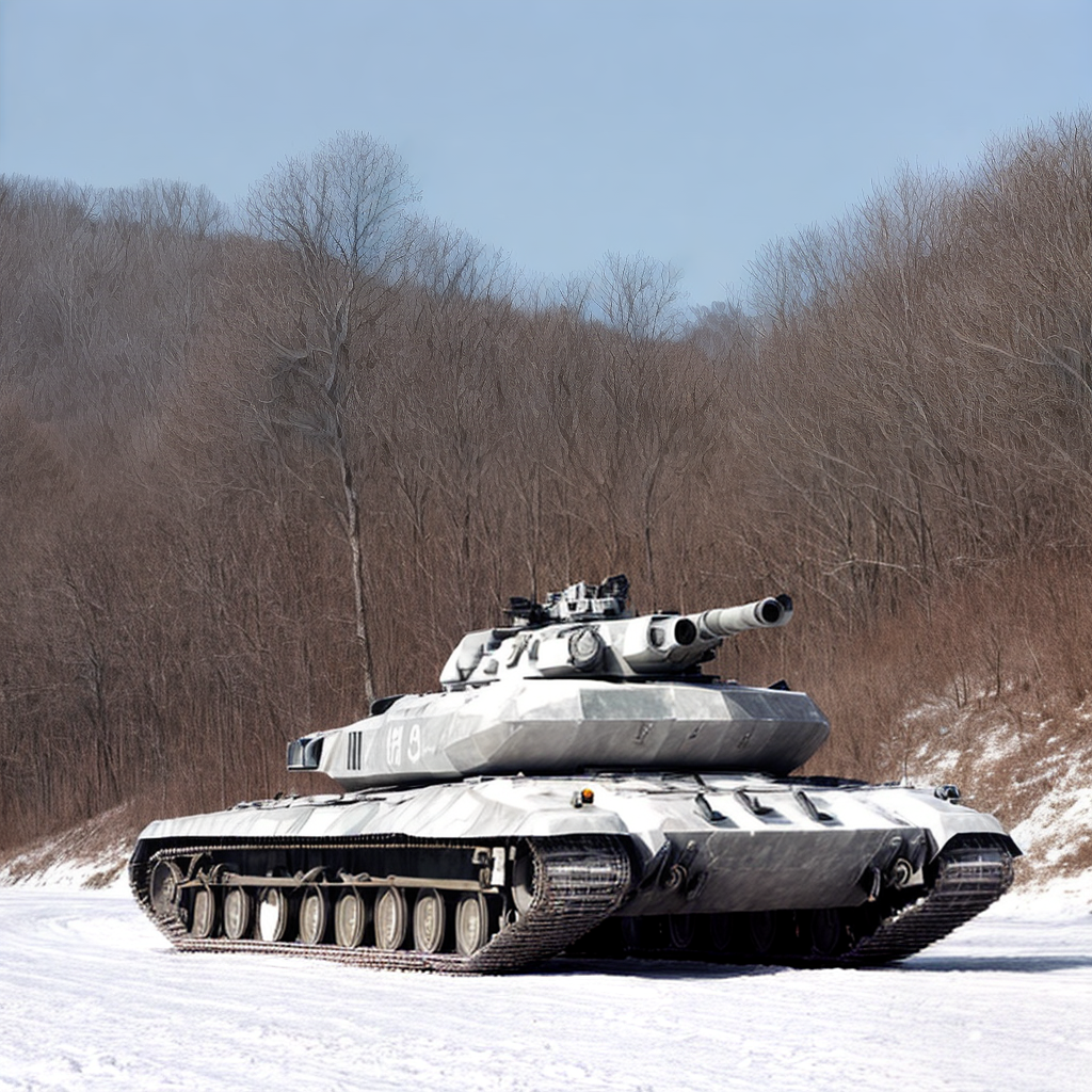 a modern MBT in a snowy landscape