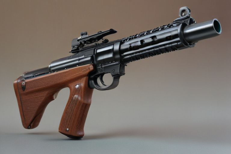A Detailed Close-Up of a Stylish Modern Firearm with Wooden Accents.