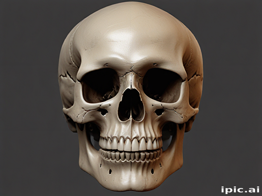 Detailed 3D Rendering of a Human Skull with Realistic Textures and Shadows