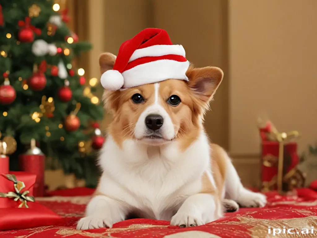 A Festive Dog in a Santa Hat Celebrating the Holiday Season Cheerfully.