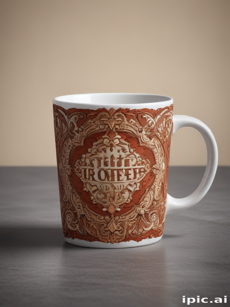 Intricately Designed Coffee Mug Featuring Ornate Patterns and Rich Colors