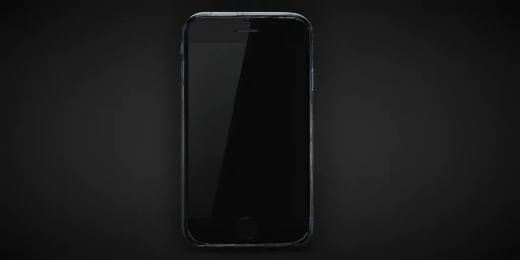 An Elegant Smartphone Displaying a Dark Screen on a Black Background.